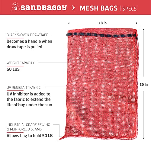 Sandbaggy Mesh Onion Produce Bags | Large 18" x 30 Inch Bags | 50 lb Capacity | Breathable Fabric | Great for Packaging Produce & Fruit (Pack of 10)