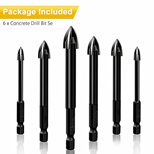 MOOKEENONE 6Pcs* Drill Bits, Tipped Ceramic Tile Cutter with 1/4" Hex Shank Triangle Hole Drill for Concrete Wall Glass