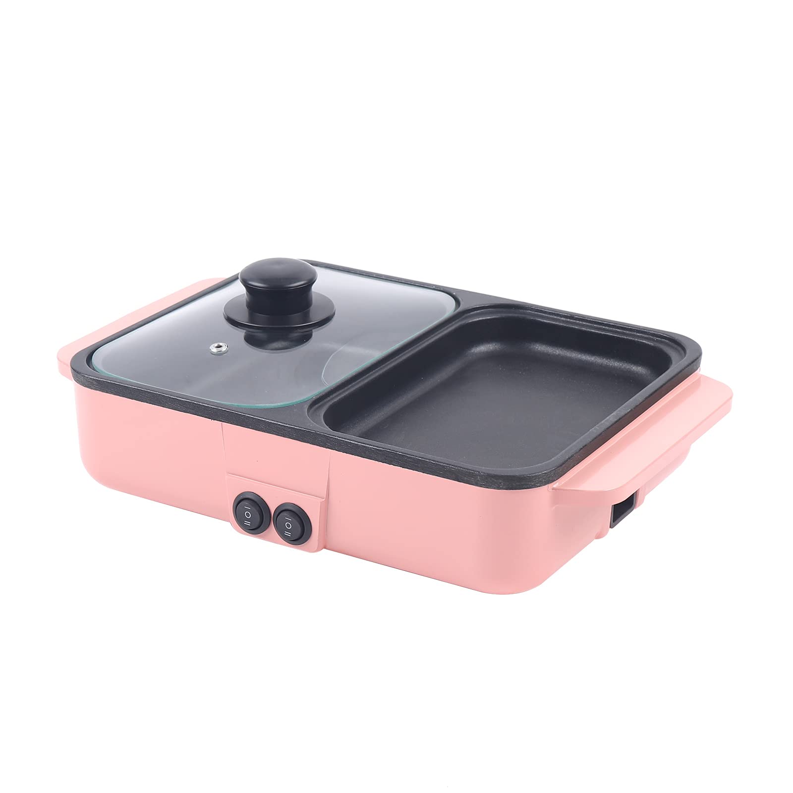 Mini Electric Grill and Hot Pot, 2 in 1 Portable Electric Hot Pot Barbecue Grill Non-Stick Teppanyaki Pan 110V Multifunction Nonstick Griddle & Hot Pot for Steak, Shabu, BBQ - Pink (Pink)