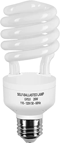 Simple Deluxe Reptile Compact Fluorescent Lamp Light Bulb for Rainforest Tropical Terrarium, Lizard, Turtle, UVB 5.0, 26W,White