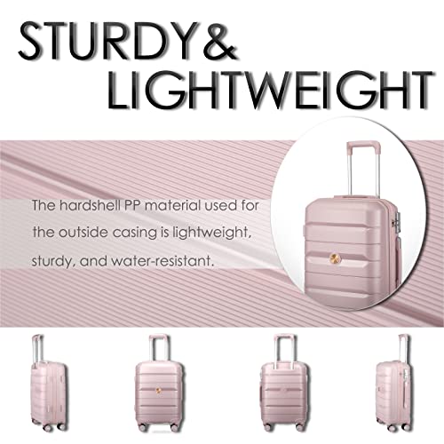 Somago 4 Pieces Luggage Set(14/20/24/28) PP Lightweight 4 Double Rolling Wheels Suitcase With TSA Lock & YKK Zipper Bussiness Trip (Rose Pink)