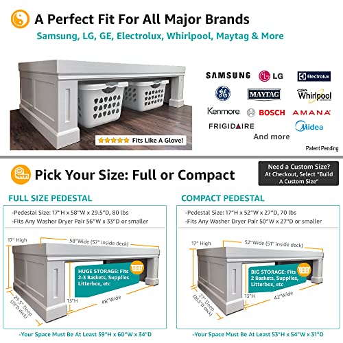 The Elevation Pedestal | Raises Your Washer & Dryer | Custom-Made to Fit All Machines, Samsung, LG, GE, Whirlpool, etc| Adds Storage, Beautifies Your Laundry Room | Premium, Solid Wood, 52-58” Wide
