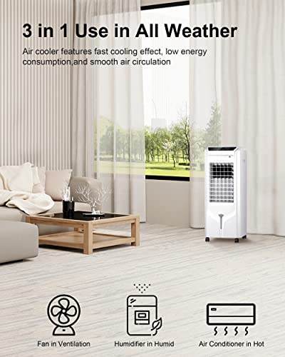 Uthfy Evaporative Air Cooler, 32" Swamp Cooler with 4.2 Gallons Water Tank, Remote Control, 90° Oscillation Cooling Fan with 3 Speeds, 12H Timer, 3 In 1 Tower Fan thats Blow Cold Air for Home, Office
