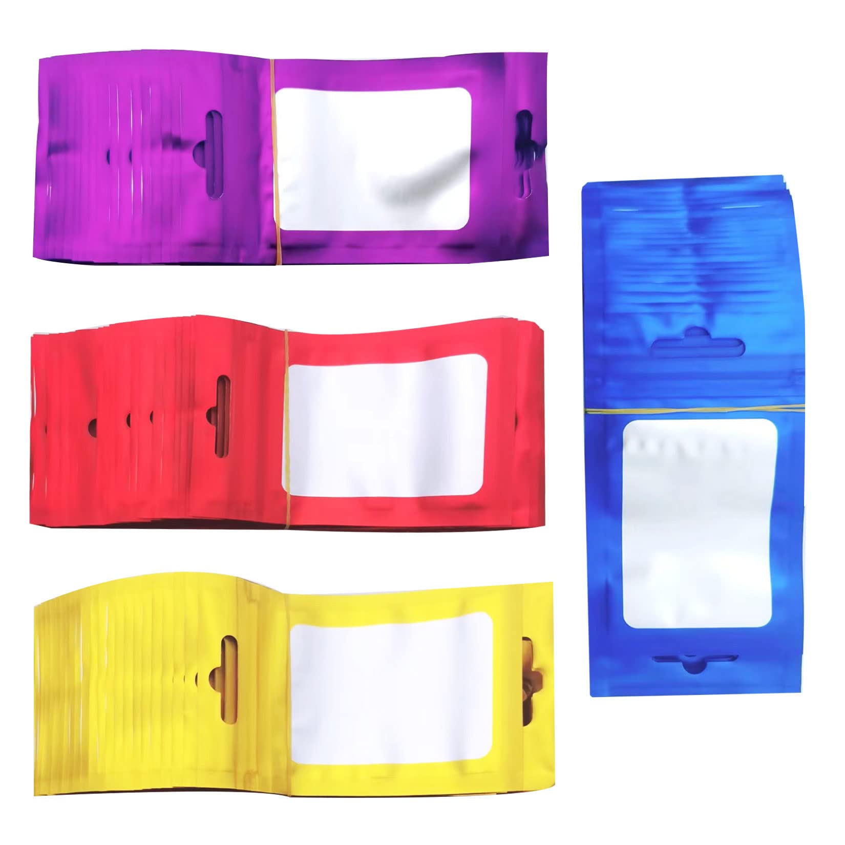 Markeny 200 Pack Mylar Zip Lock Bags Aluminum Foil Bags, Metallic Mylar Foil Flat ZipLock Food Storage Bags Pouch, 6 x 10 cm/ 2.36 x 3.94 inch, 4 Color
