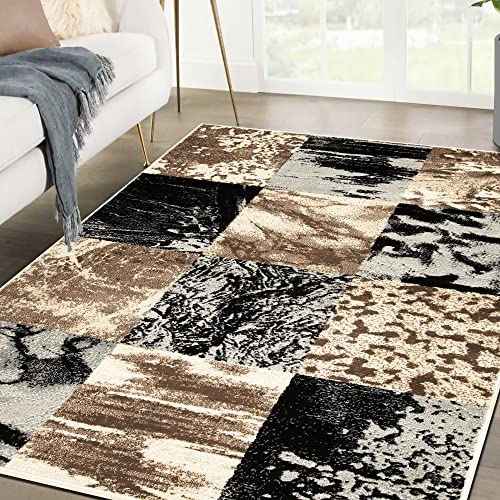 SUPERIOR Indoor Large Area Rug, Modern Abstract Style with Jute Backing, Floor Decor for Office, Living Room, Dorm, Kitchen, Dining, Entryway, Hardwood Throw, Brentwood Collection, 8' x 10', Beige
