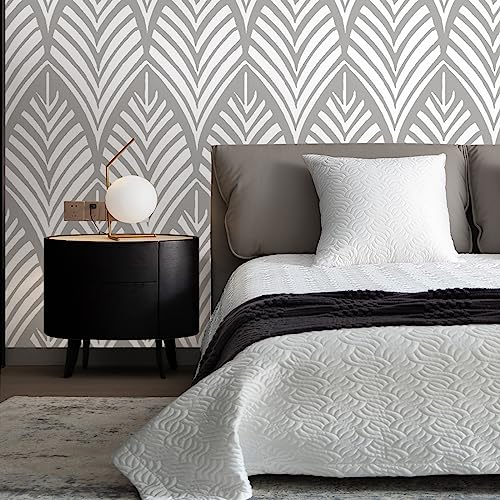 Yun-aeon Modern Silver Leaf Peel and Stick Wallpaper Contact Paper 17.7β X 120β Geometric Silver Boho Print Wallpaper Peel and Stick Self Adhesive Wallpaper Removable Wallpaper