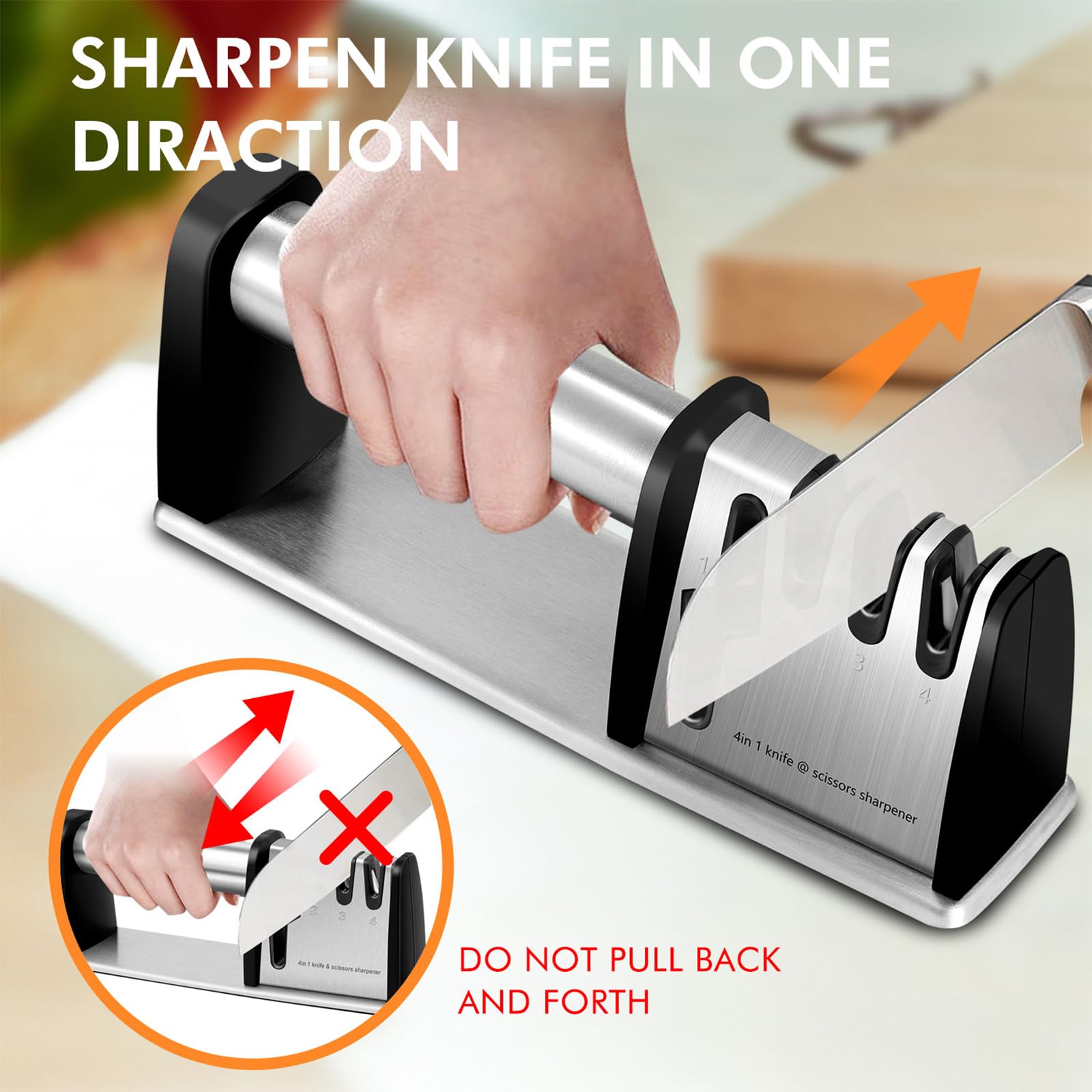 Knife Sharpeners, 4 in 1 Kitchen Blade and Scissors Sharpening Tool, Powerful Professional Chef's Kitchen Knife Accessories, Manual Knife Sharpener Kitchen