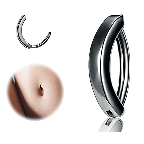 NORLSO 2 Pcs Black Clicker Belly Button Ring Barbell for Women Girls Buckle Buckle Belly Ring Body Piercing Simple Small Navel Ring (Black, 10-12)