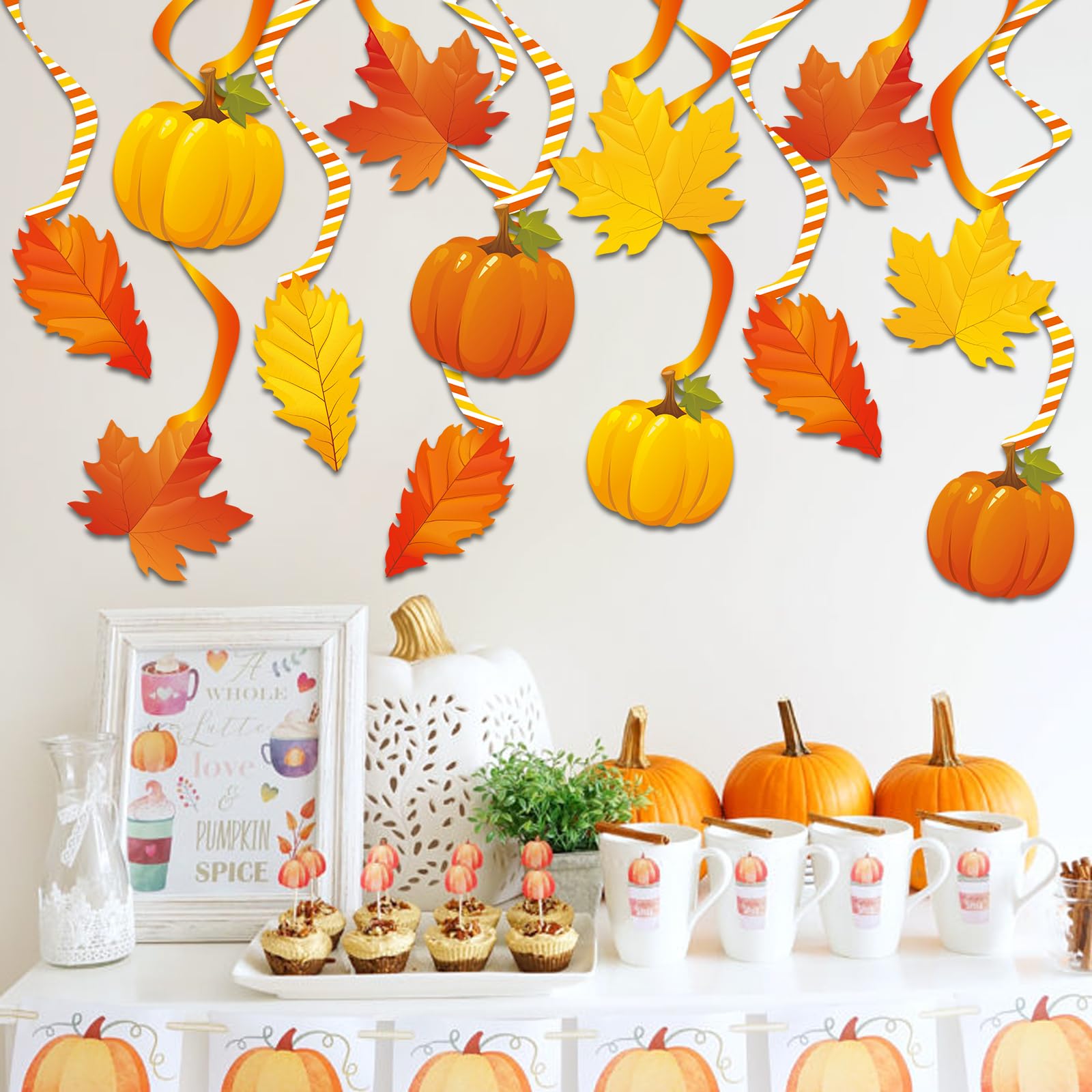 WEEPA 24 Pieces Fall Pumpkin Hanging Swirls Maple Leaves Swirls Decorations Fall Thanksgiving Ceiling Hanging Decorations for Home Autumn Thanksgiving Harvest Decor Party Supplies (Maple)