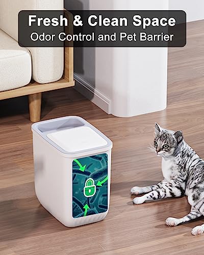 Runsand 3 Pack Small Bathroom Trash Can with Pop-Up Lid, 1.8Gal Slim Trash Bin with Storage Grid Lid, 7L Garbage Can Waste Basket for Bedroom, Laundry Room, Office, Dorms with White-Gray Colors