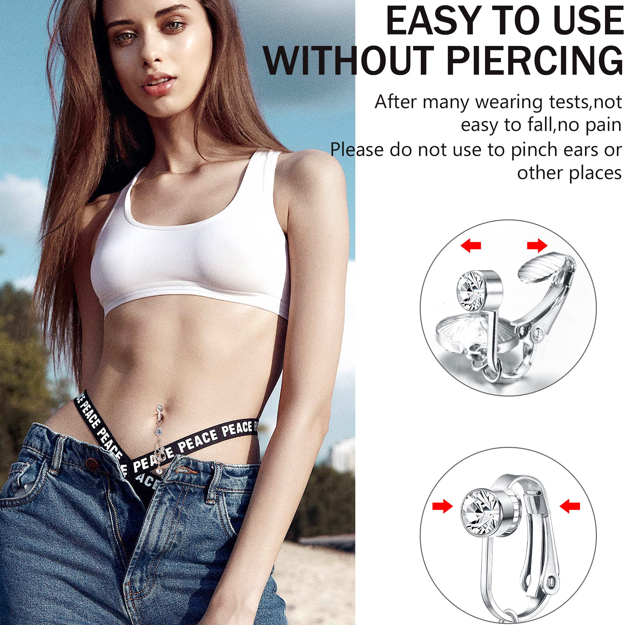 LOLIAS Fake Belly Ring for Women Clip on Belly Button Rings Fake Belly Piercing 1PCS,Tassel