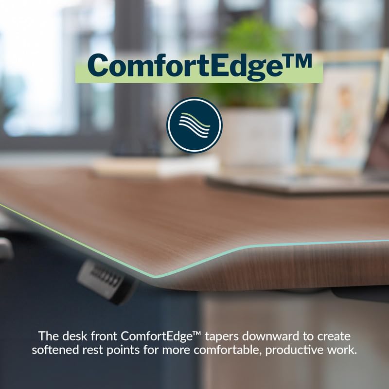 Vari ComfortEdge Electric Height Adjustable Standing Desk - 60x30 Varidesk Sit-Stand Desk for Home Office, Sloped Ergonomic Front Edge, Stable T-Style Legs, Easy Assembly - Walnut - 2 Packages