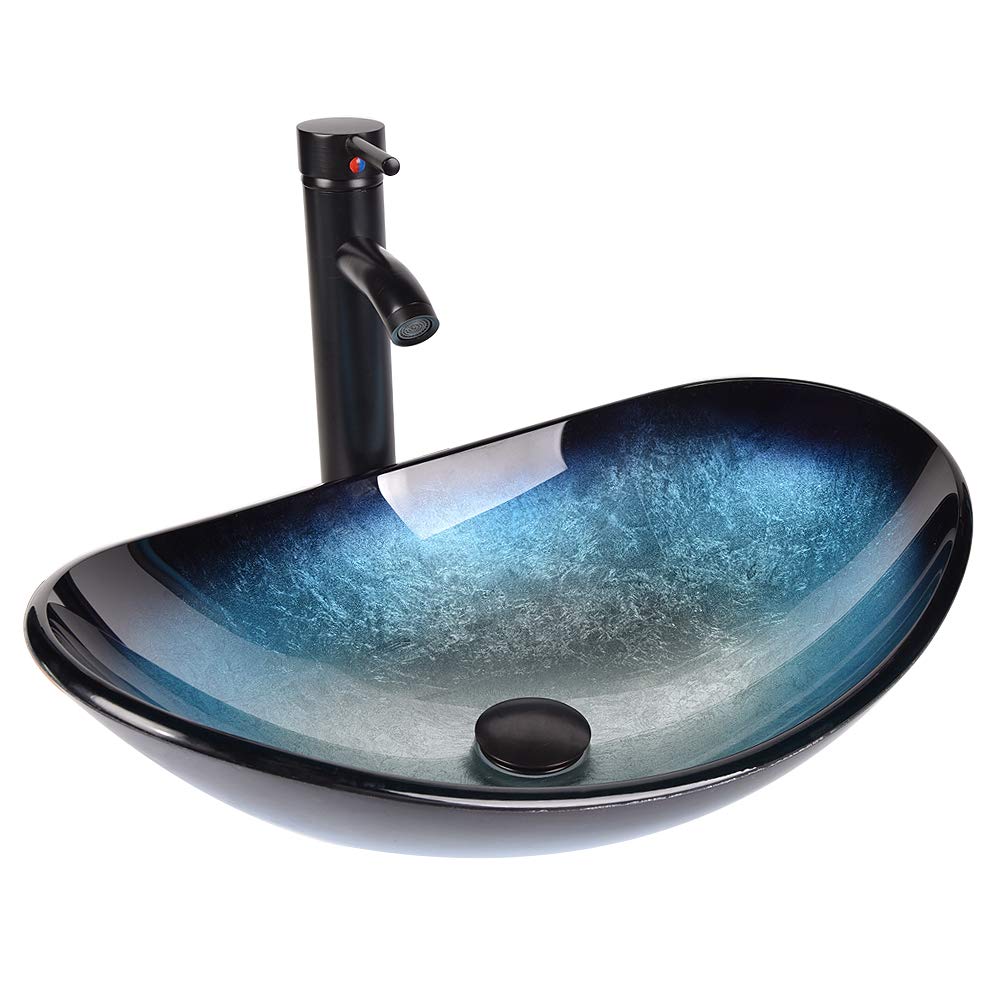 Puluomis Modern Vessel and Boat Sink Tops Combol 24 Inch Bathroom Cabinet with 1.5 GPM Water Save Faucet & Solid Brass Pop Up Drain and Mirror