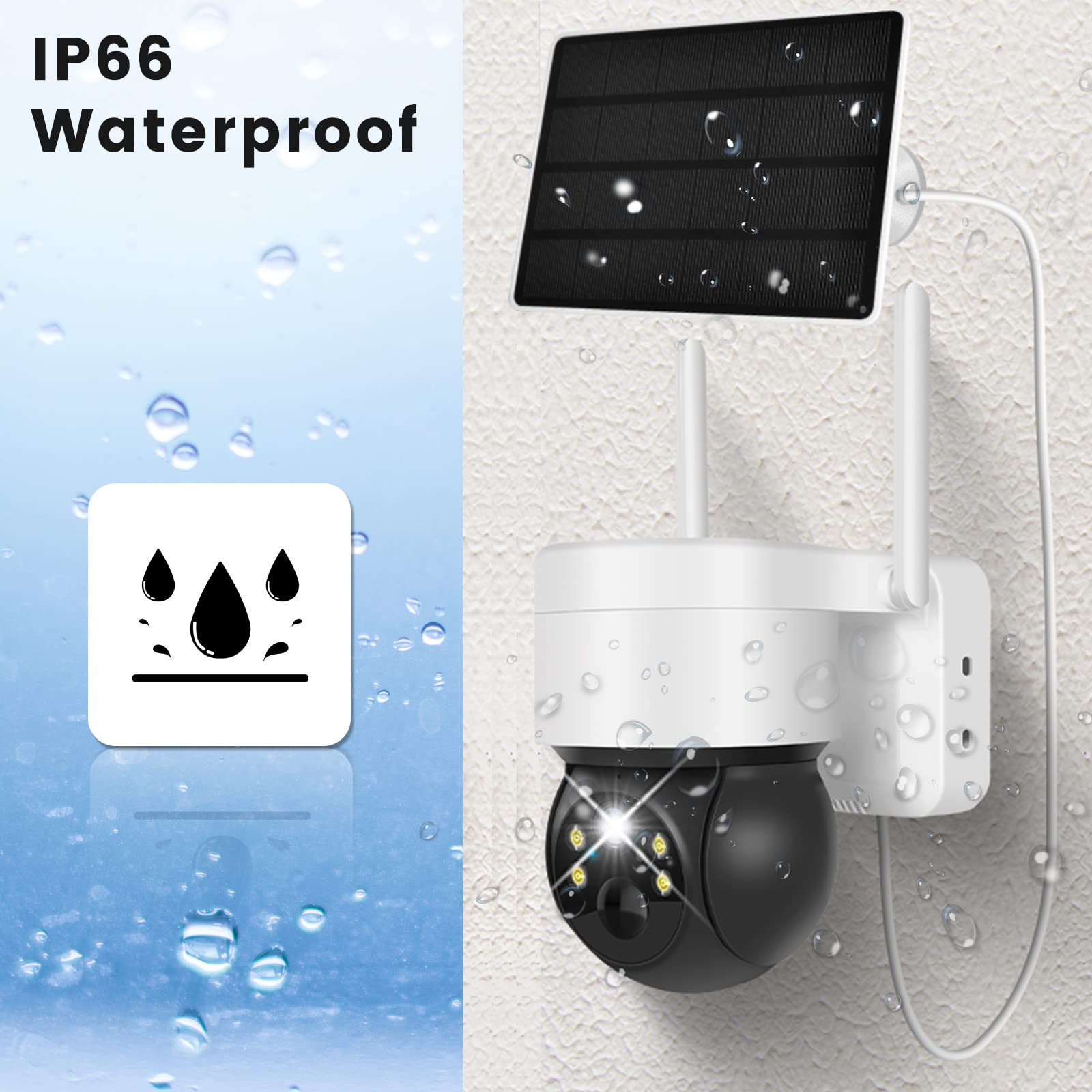 Roinvou Solar Security Camera Wireless Outdoor, IP66 Waterproof Rechargeable Wireless Battery Powered with Solar Panel, PIR Human Detection, 2-Way Talk, Color Night Vision, Remote Access, Cloud/SD