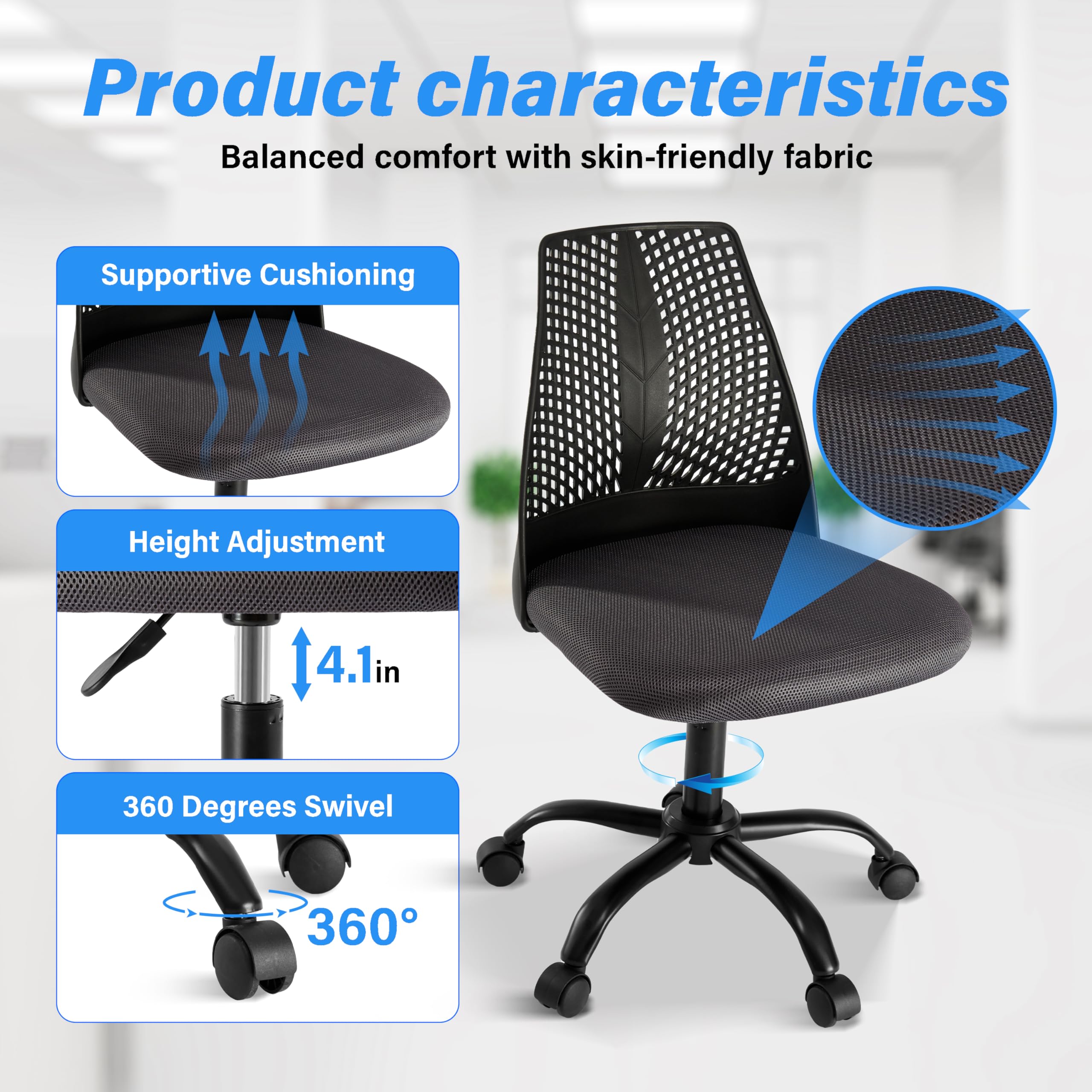 Simple Deluxe Ergonomic Office Chair, Black & Gray