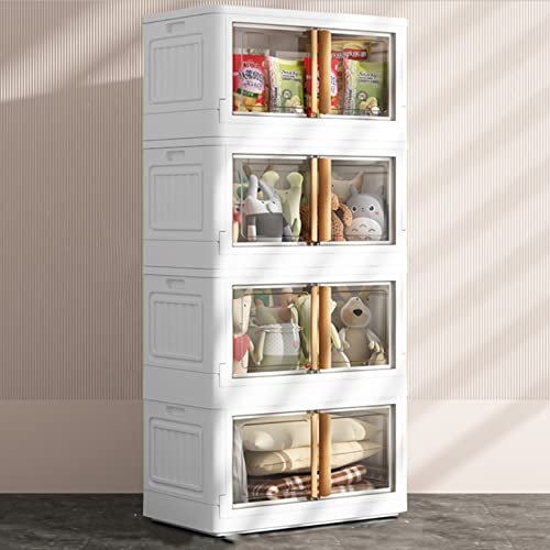 SIRIRIC Storage Bins with Lids-13 Gal Plastic Storage Bins, 4 Packs Collapsible Storage Bins with Wheels, Closet Organizers and Storage with Doors, Stackable Storage Bins for Home,Office