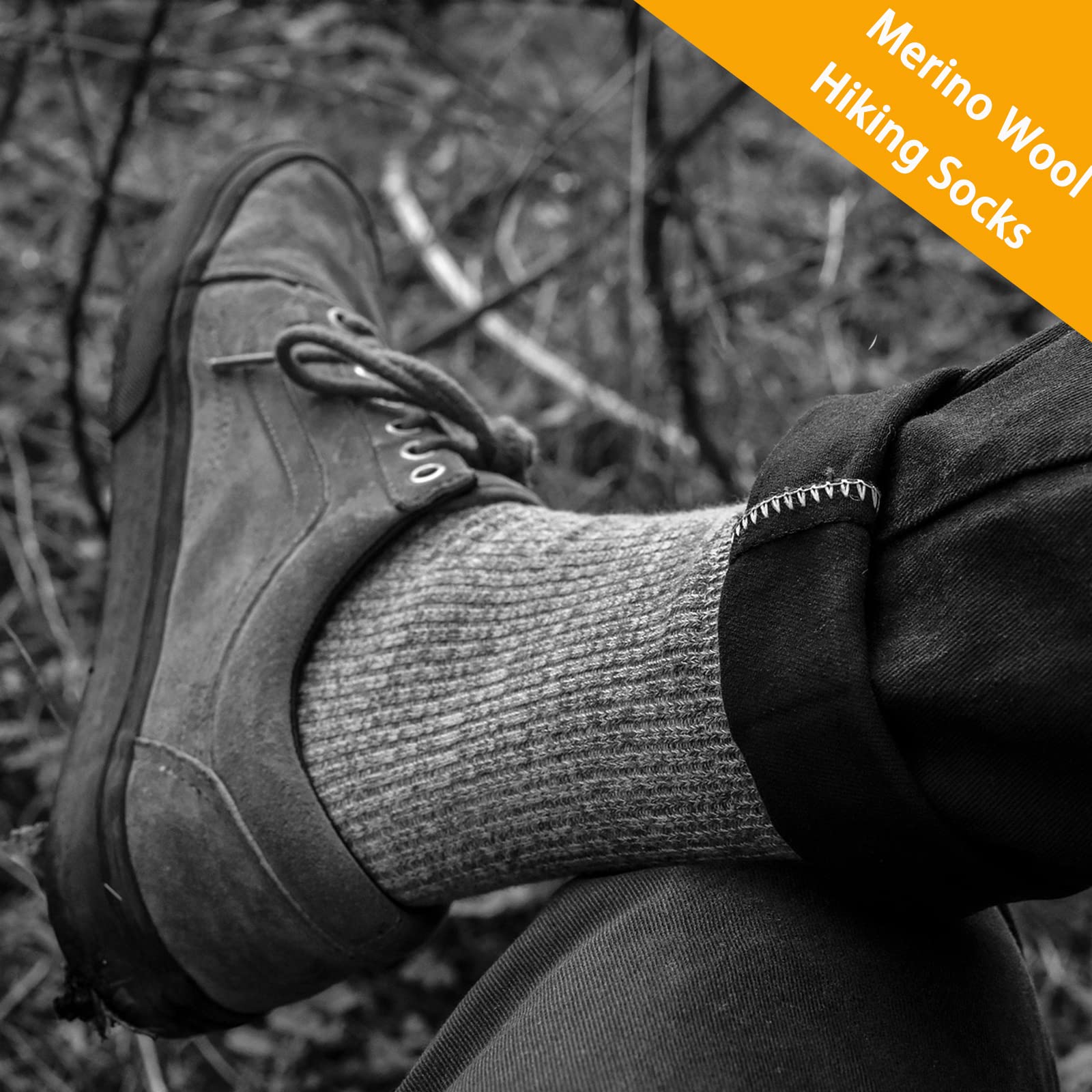 NuanSumm Men's Merino Wool Socks Thermal Heat Trapping Insulated Heated Boot Socks for Hiking Crew Moisture Wicking
