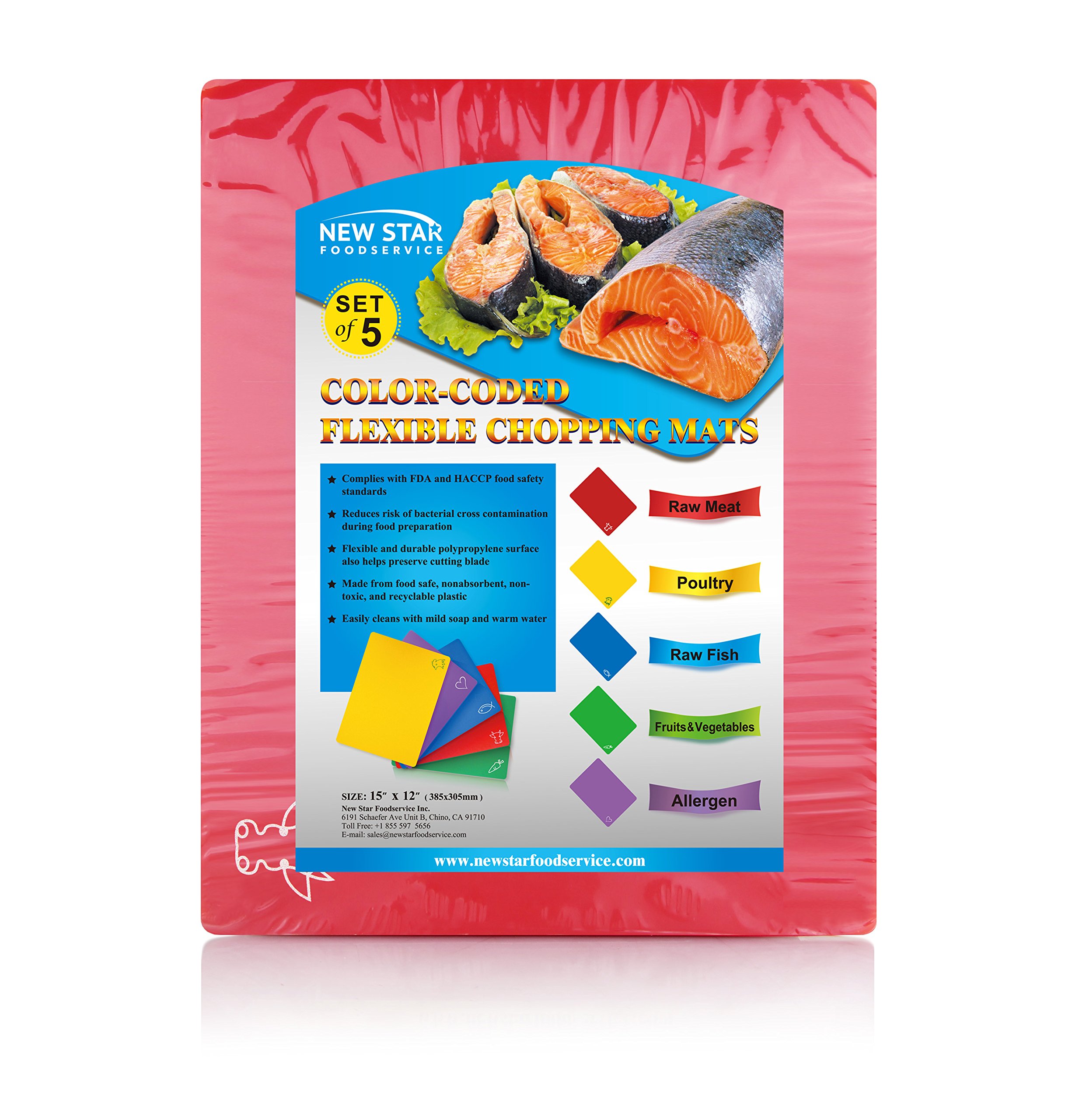 New Star Foodservice 28713 Flexible Cutting Board, 12-Inch by 15-Inch, Assorted Colors, Set of 5