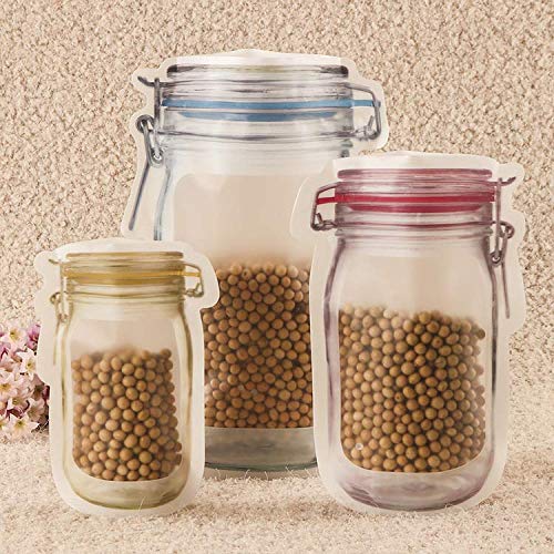Mason Jar Bottles Bags, Reusable Food Saver Storage Bags Snacks Zipper Sealed Bags Fresh Bags (10PCS)