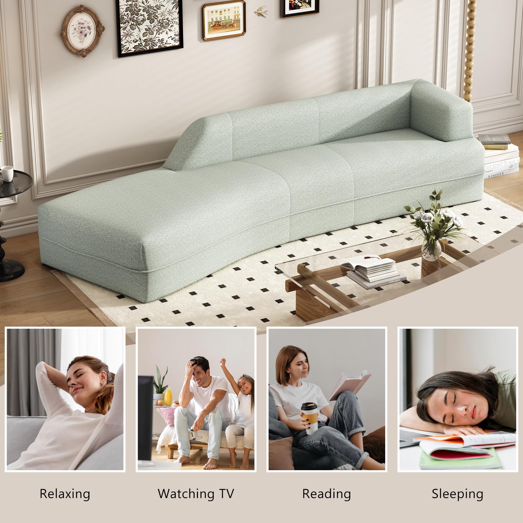 VASOENY 109.4'' Modern Curved Sofa, Boucle Fabirc Curved Lounge Couch with Left Facing Chaise Lounge, 3 Seat Sofa Couch for Living Room, Office, Apartment