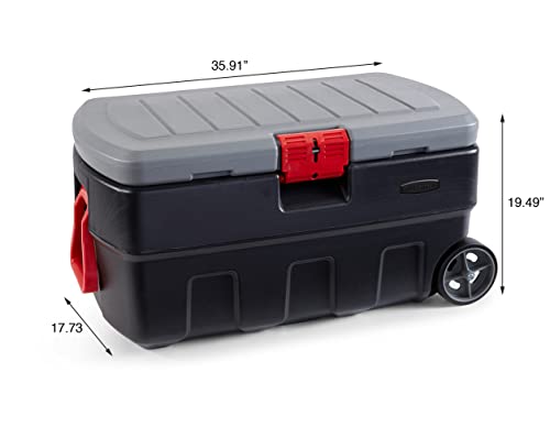 Rubbermaid ActionPacker 35 Gal Wheeled Lockable Storage Bin with Lid, Heavy-Duty Water Repellent Industrial Container with Built-In Durable Wheels, Great Tool Organizer, Truck Bed Storage, and More