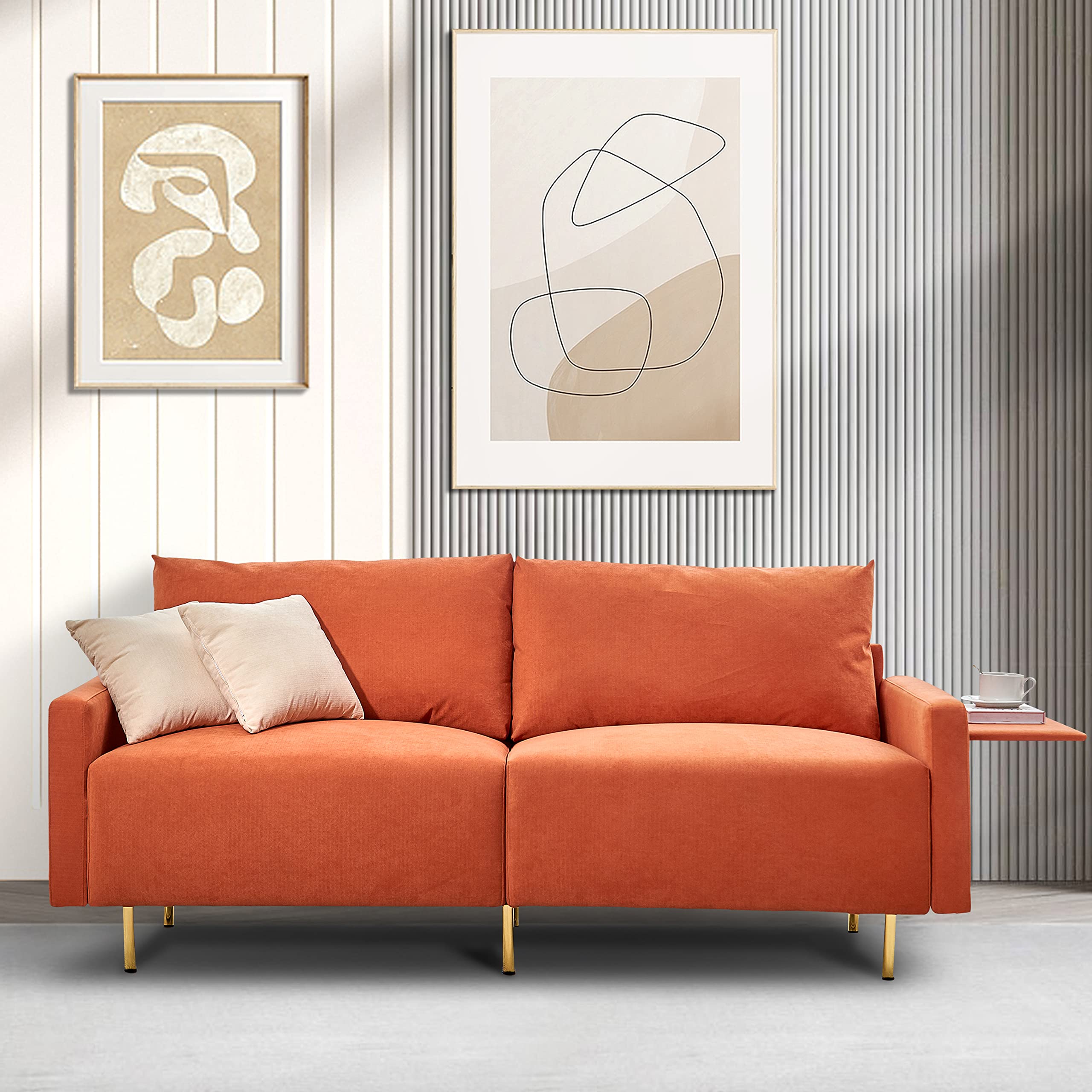 VASOENY 72.8 Inch Loveseat Sofa Couch, Mid Century Modern Linen Fabric Love Seats Sofa, 2 Seater Couches for Bedroon, Living Room, Apartment, Home Office(Orange)