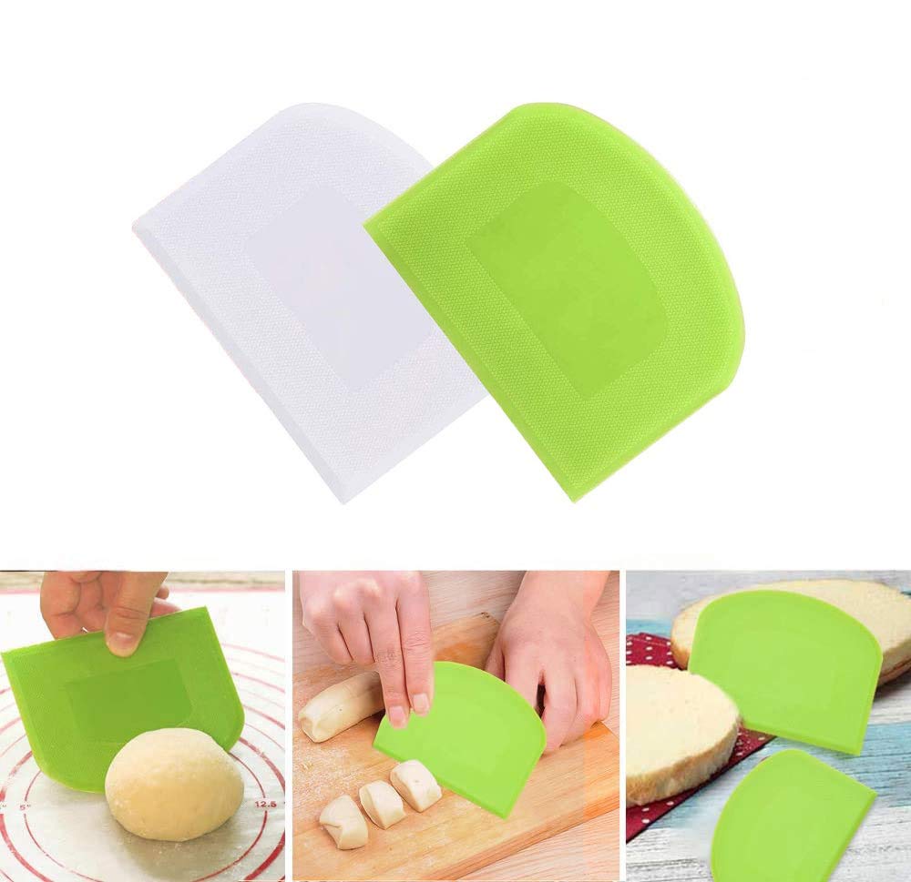 nescope Dough Scraper Bowl Scraper Food safe Plastic Dough Cutter Flexible Plastic Scraper Practical Bench Scraper Multipurpose Food Scrappers for Bread Dough Cake Fondant Icing(4PCS)