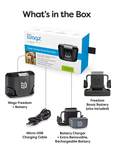 Wagz® Freedom Smart Dog Collar™ with New Boost Battery for Nearly 3X More Battery Life – Shock-Free Wireless Fence & Wellness System, Virtual Geofences, GPS Location & Activity/Health Tracking