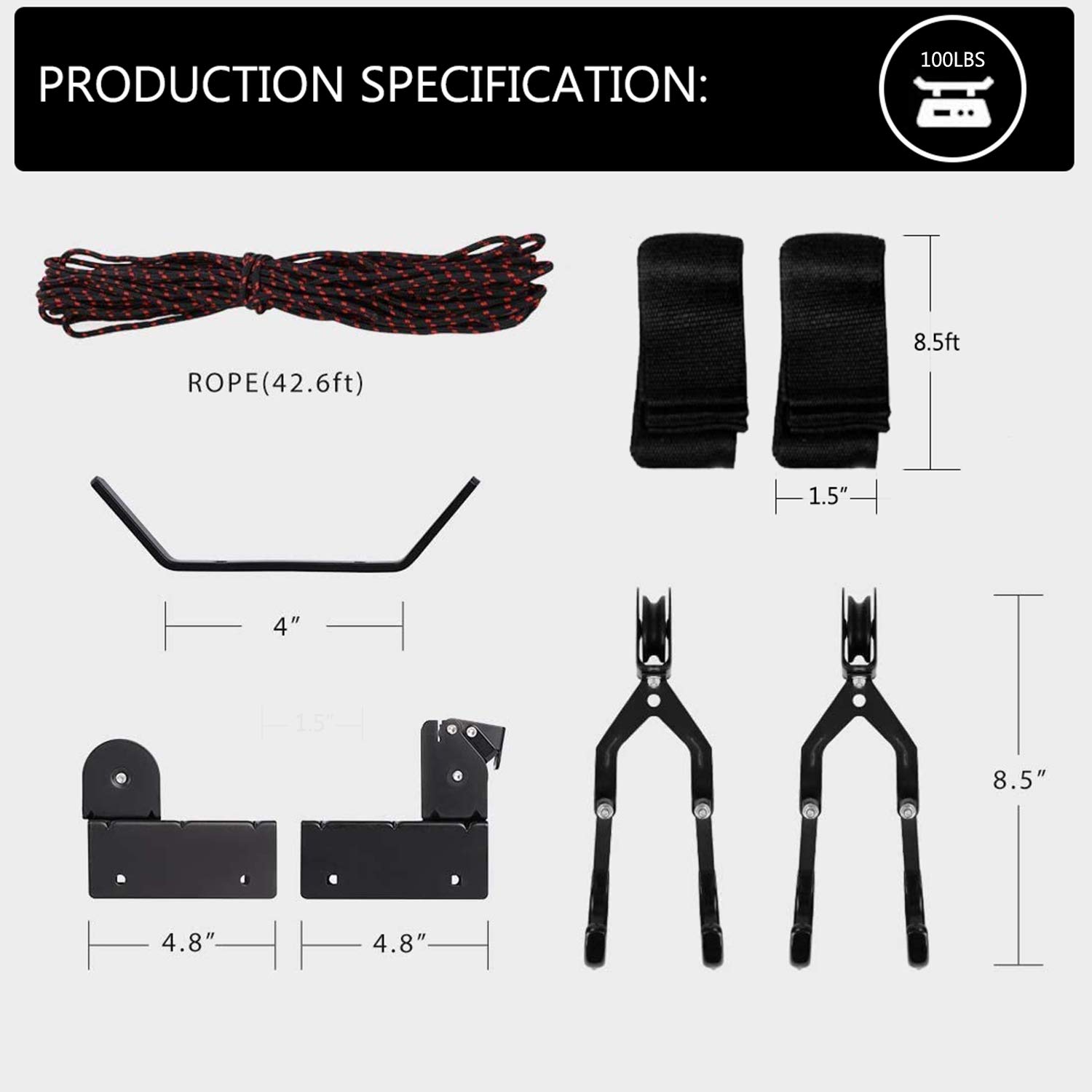 HUIMENG 2 Pack Kayak Hoist Bike Ceiling Lift Hoist Hanging 2 Pulley System for Bicycle, Paddleboard, Canoe and Ladder Storage Tool, black