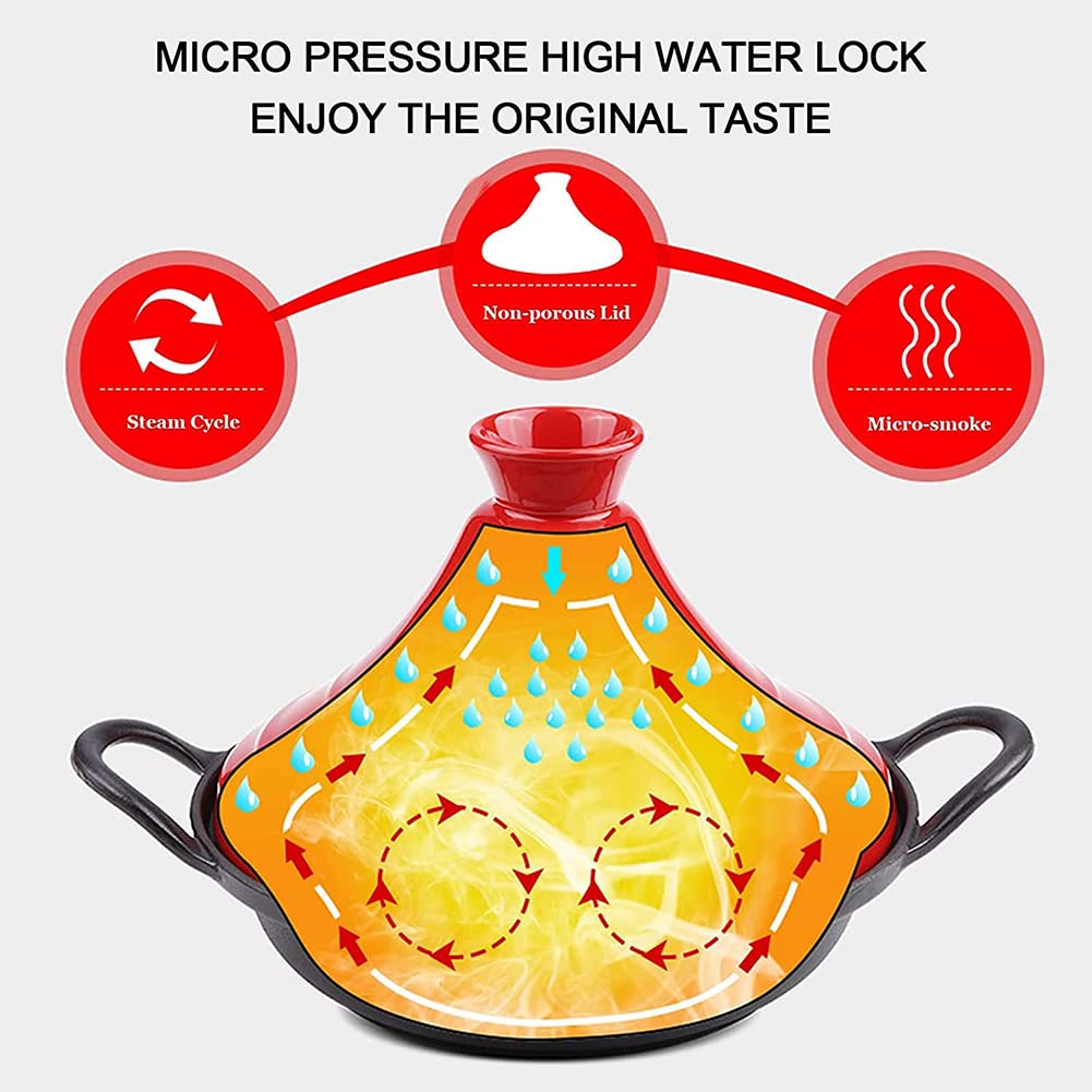 Moroccan Tagine Pot, 27cm Handmade Ceramic Tajine Pot Cookware with Lid and Dual Handle for Cooking and Stew Casserole Slow Cooker (Pink)