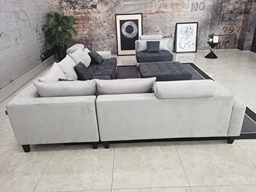 Stendmar L Shape U Shape Reversible Modern Microfiber Fabric Sectional Couch Sofa Set S150D (Gray/Dark Gray)