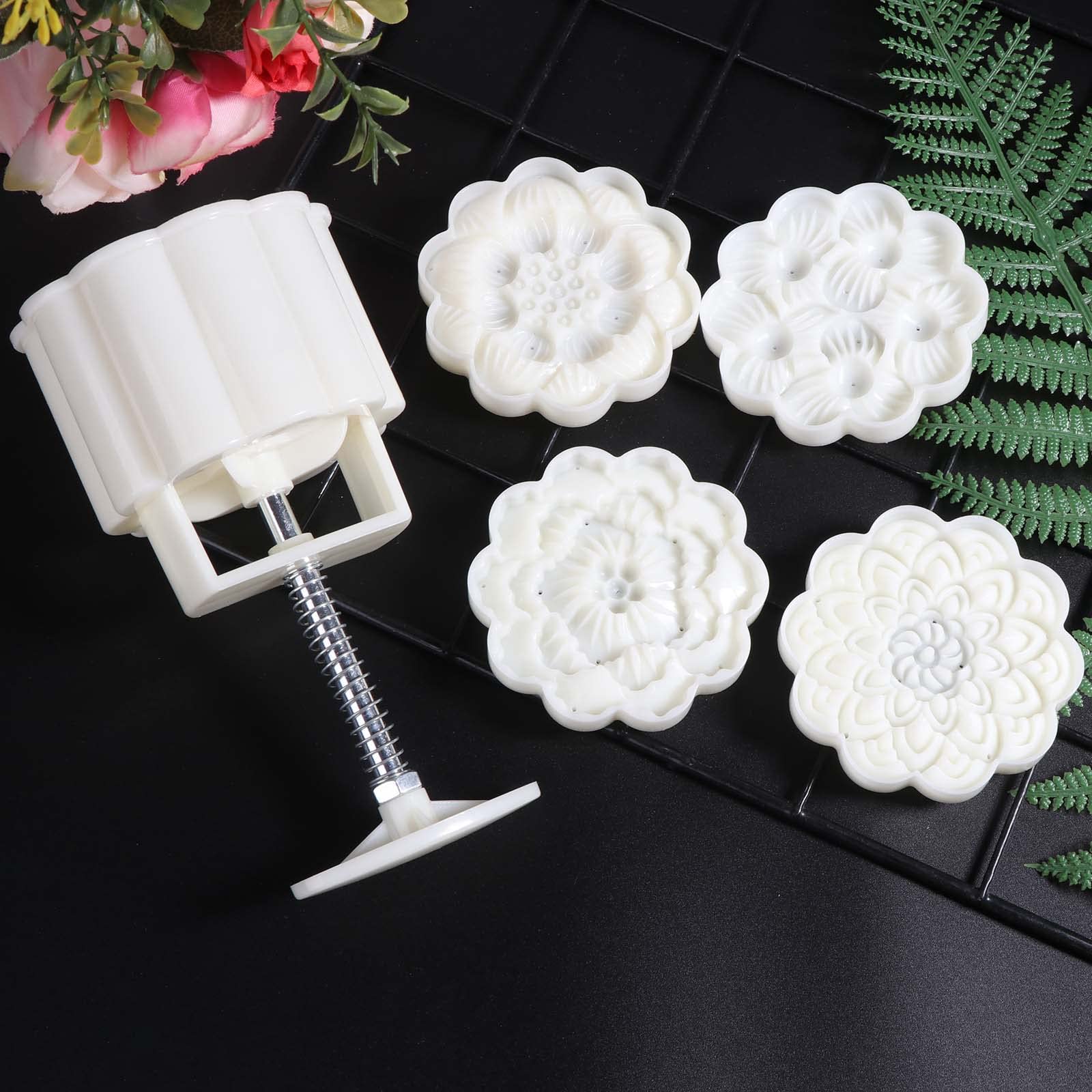 Moon Cake Mold Chinese Mid-Autumn Festival Cookie Stamp Set, Cute Flower Shape Pastry Moulds Mooncake Molds Mooncake Mould Baking Gadget