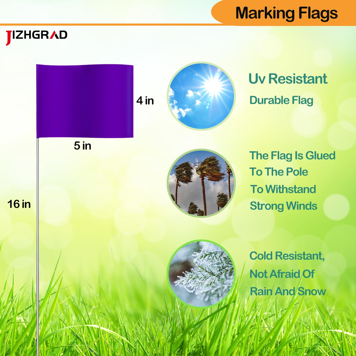Purple Marking Flags, 100 Pack Marker Flags | 4x5x16 Inch, Boundary Flags Dog Training, Invisible Fence, Yard/Lawn/Survey /Landscape/Sprinkler Flags