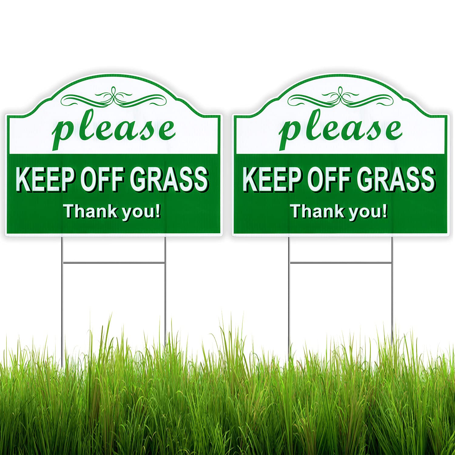 MUXYH 2 Pack Keep Off Grass Sign, Keep Dogs Off Sign for Lawn, 12.6"X9.4" Corrugated Plastic Double Sided with Metal Wire H-Stakes- Stay Off Grass Signs