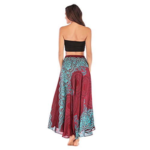 Long Skirts for Women Fall with Pockets Elegant Waist Boho Floral Flowers Elastic Gypsy Halter Bohemian Hippie Skirt Red