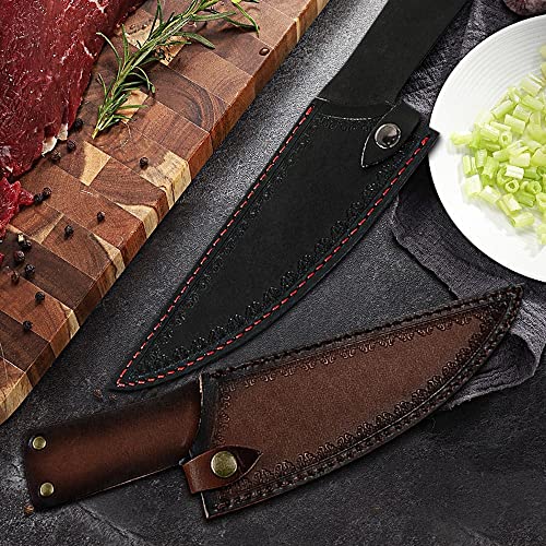 MiOYOOW Leather Knife Sheath, 8" Knife Head Sheath Kitchen Knife Protective Scabbard with Belt Loop for Camping BBQ Hunting