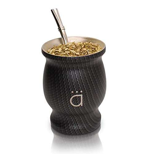 Kalmateh Yerba Mate Gourd Set - Traditional Modern Mate Cup Includes Bombilla Filter Straw and Cleaning Brush- Double Walled Stainless Steel (Turquoise, 8.6 oz)