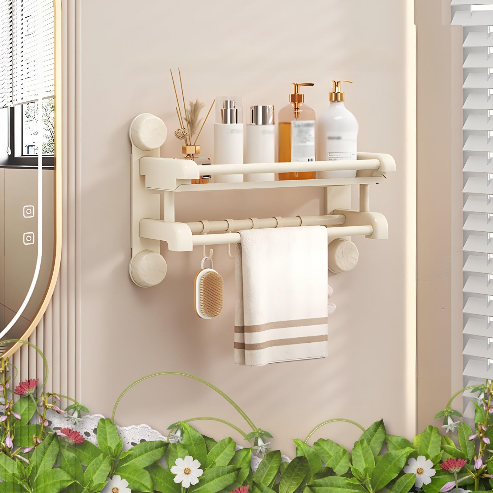 Towel Shelf,Bathroom Towel Rack with Shelf SUS304 Stainless Steel Wall Mount with Upgrade Suction Cup for Bedroom Bathroom Kitchen(White,15.75x5.91x9.45in)