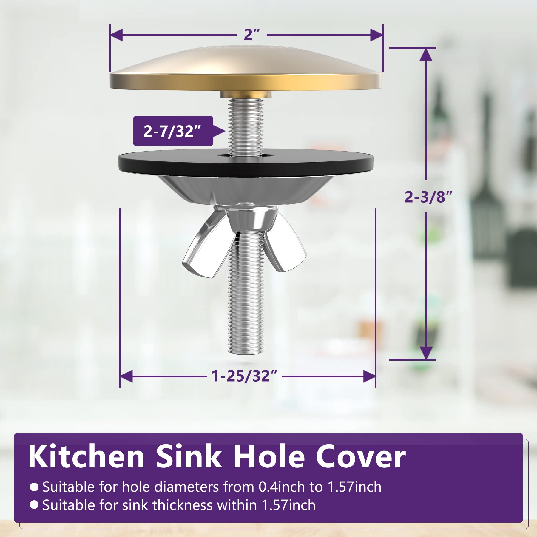 Mxclimate 2" Kitchen Sink Hole Cover,2 Pack Gold Faucet Hole Cover,Stainless Steel Kitchen Sink Basin Hole Tap Plug Stopper Cover for Leakage Prevention