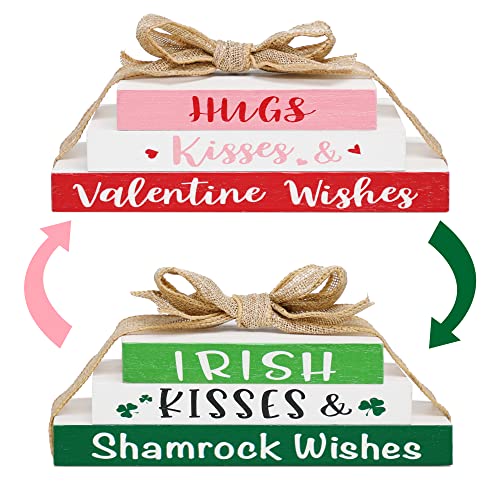 St. Patrick's Day Tiered Tray Decor Reversible Valentines Stack Blocks for Table Kitchen Farmhouse Valentine Shamrock Faux Bundle Decor