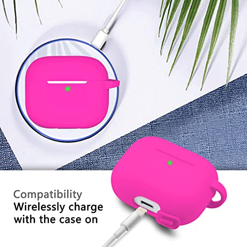 MHYALUDO AirPods 3 Case Cover, Soft Silicone Protective Case Skin for Airpods 3rd Generation 2021 Charging Case with Keychain,Front LED Visible-Rose Pink