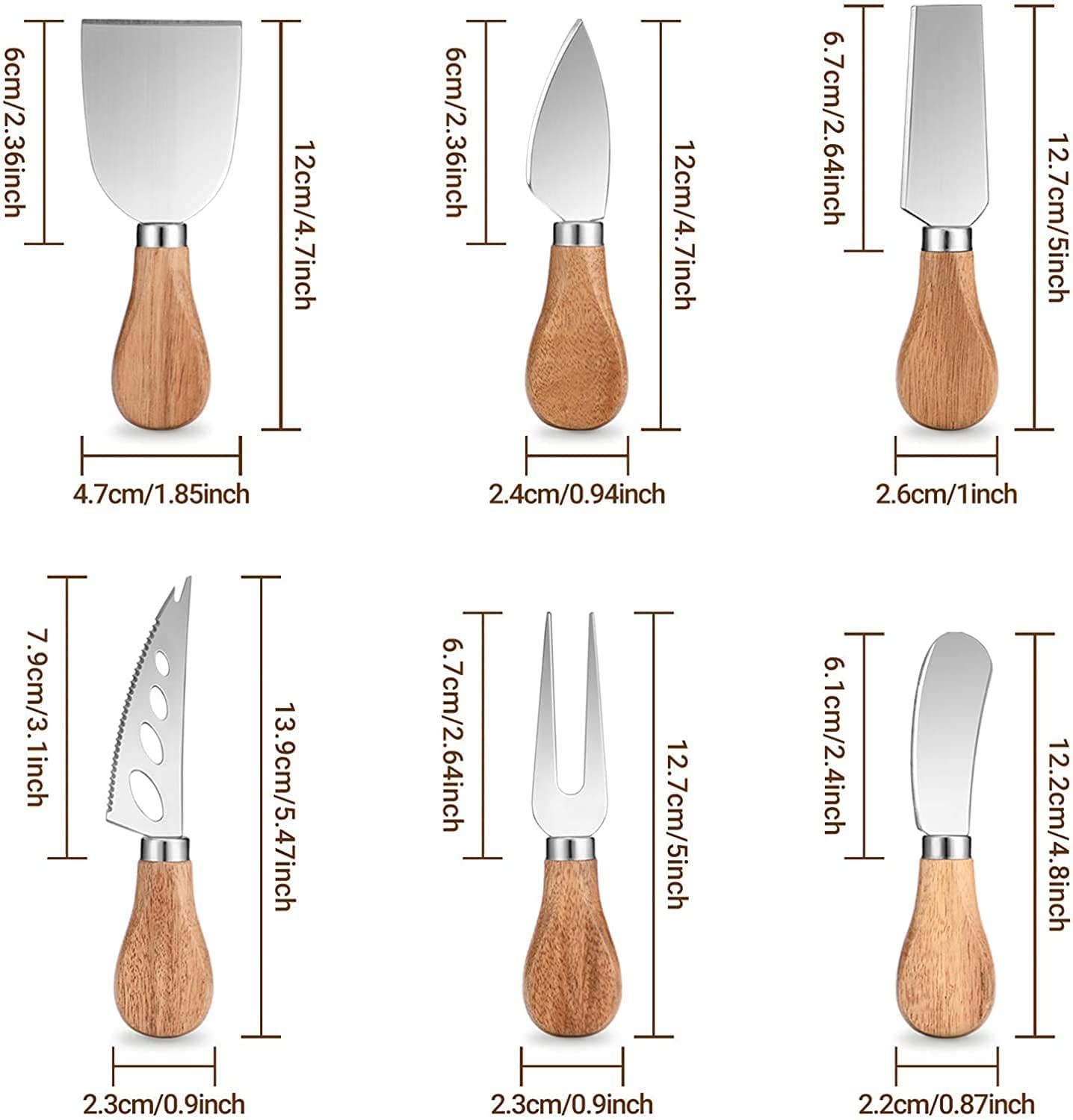 Linwnil Cheese Knife Set,6pcs Cheese Spreader Knives with Wood Handle Steel Stainless 6 Slate Markers 4 Mini Spoons 4 Forks for Charcuterie Board Accessories
