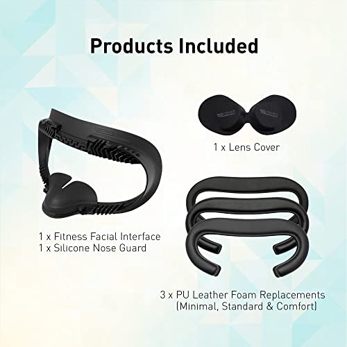 VR Cover Fitness Facial Interface Bracket & Foam Comfort Replacement with Lens Protector Cover for Oculus/Meta Quest 2 (Dark Grey & Black + Comfort Foam)