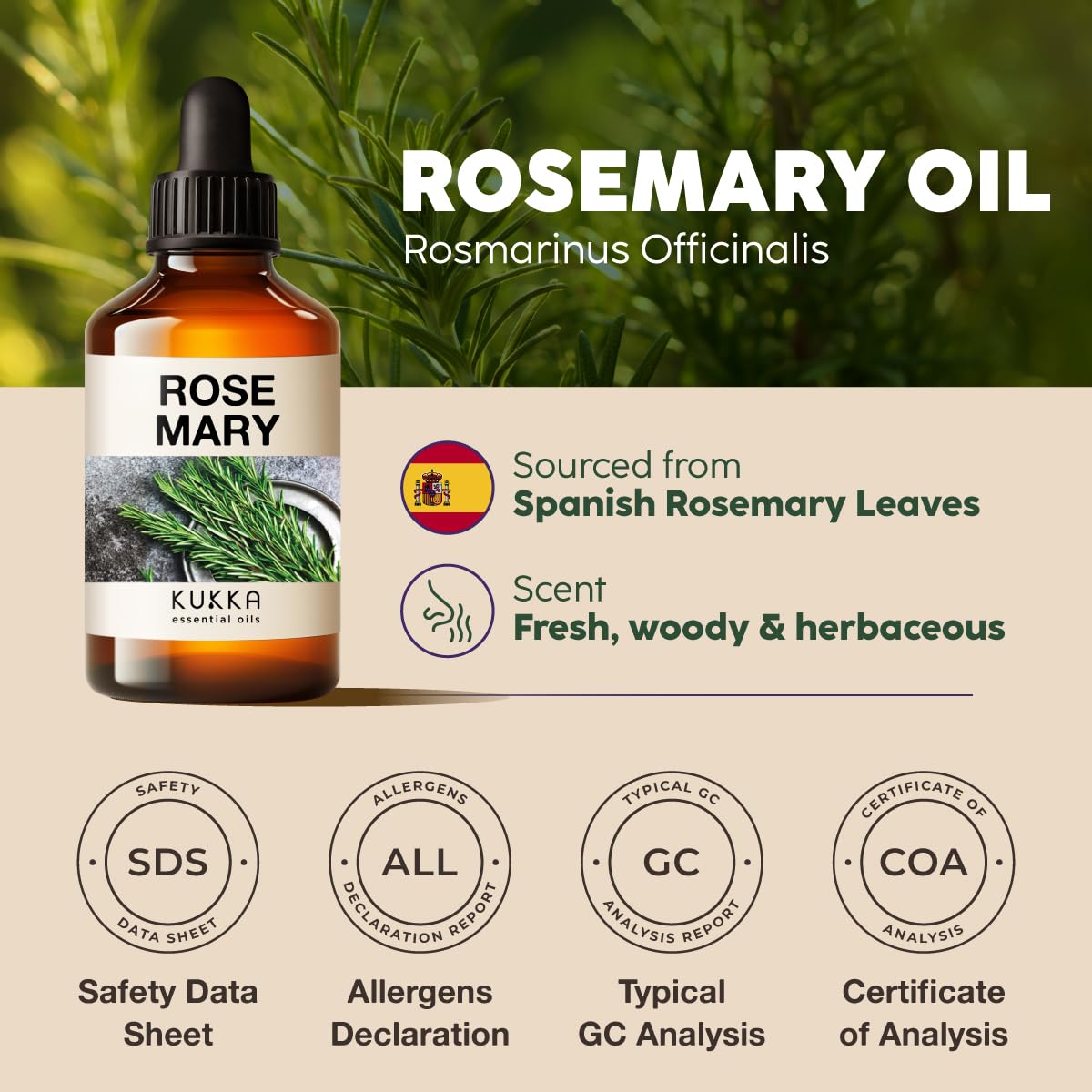 Rosemary Oil for Hair (4 fl oz) & Peppermint Oil for Hair (0.34 fl oz) Set - 100% Natural Aromatherapy Grade Essential Oils Set - Kukka