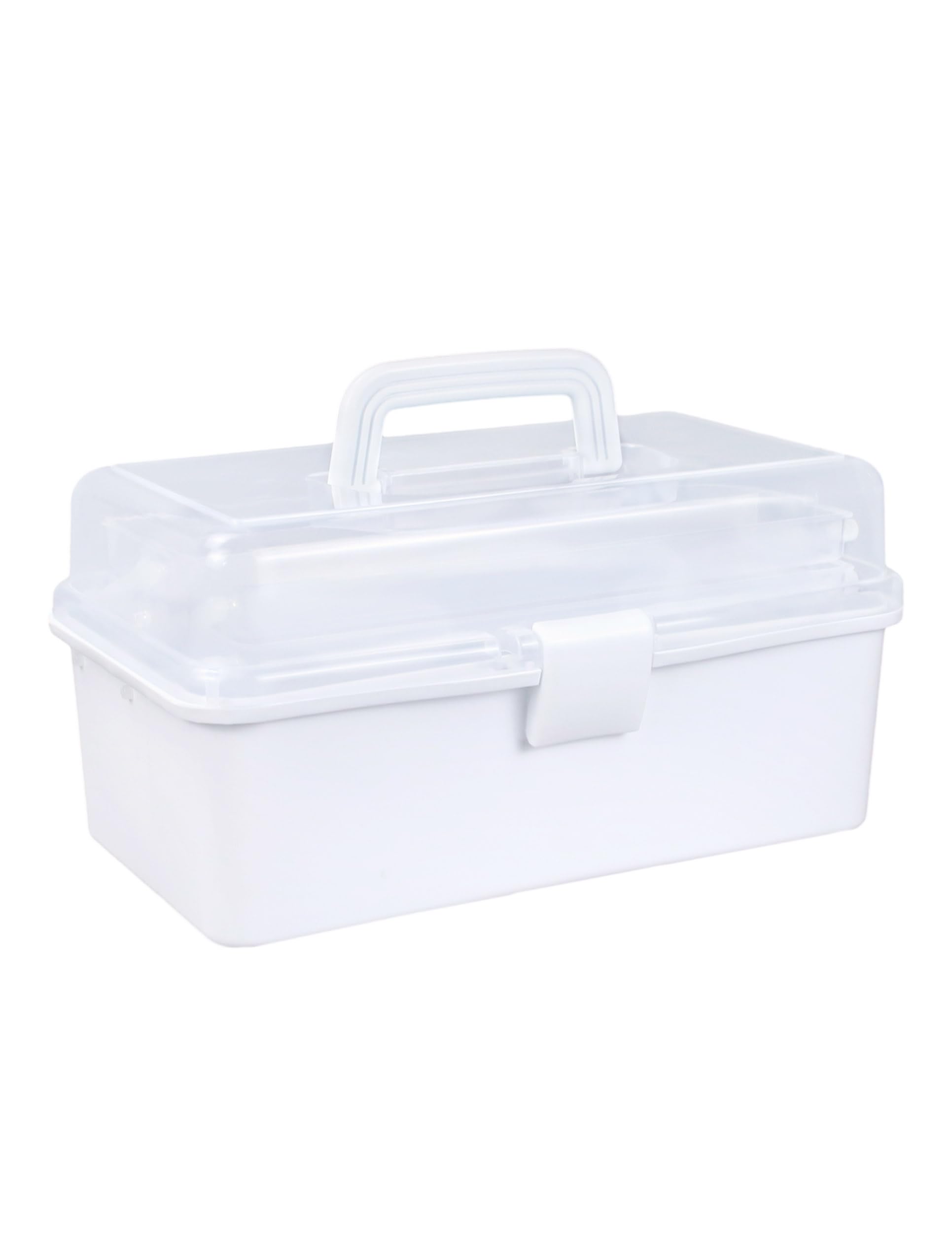 YVUDW White Craft Art Organizer Storage Tool Box 3 Layer Storage Box with Handle Sewing Box Medicine Storage Box Organizer Womens Cute Toolbox