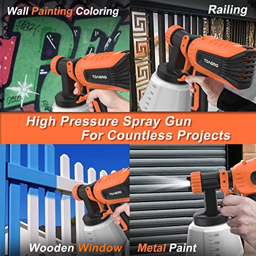 TDAGRO Paint Sprayer 1200ML Container/4 Nozzles/3 Patterns, HVLP Electric Spray Paint Gun, Easy to Clean, Paint Sprayers for Home Interior and Exterior/Fence/Cabinets/Furniture/Walls/Ceiling