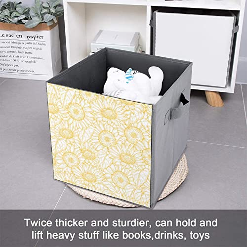 Sunflower Yellow Canvas Collapsible Storage Bins Cube Organizer Baskets with Handles for Home Office Car