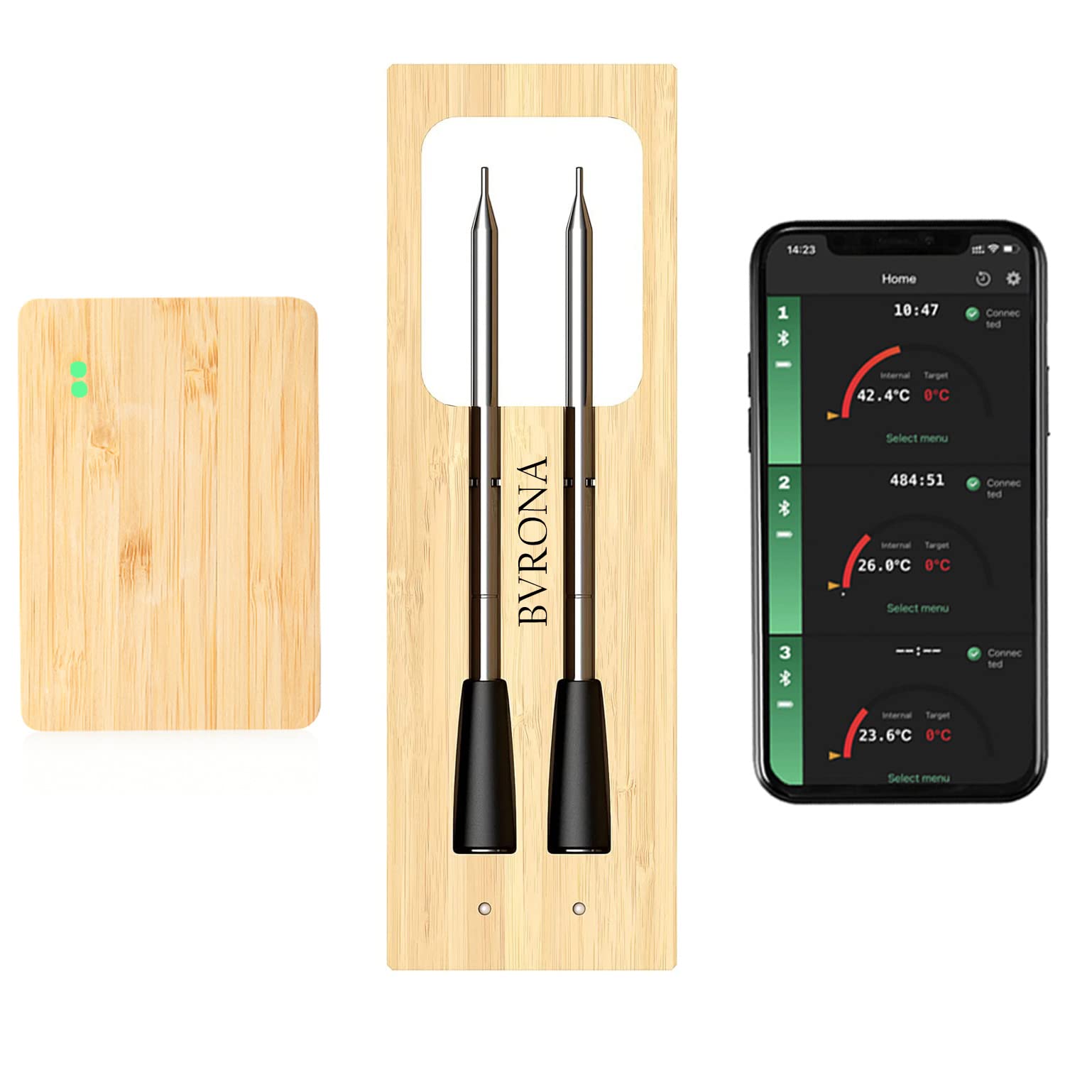 Meat Thermometer Wireless, BVRONA 300FT Bluetooth Meat Thermometer for Grilling and Smoking, IP67 Waterproof οΌDishwasher Safe for BBQ Oven Grill Smoker Cooking Gifts for Men Women