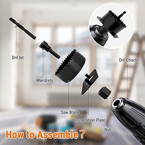 Meiwaltee Hole Saw kit,19PCS Hole Saw Set with 3/4"-6"(19-152mm) 13PCS Saw Blades,2 Mandrels,2 Drill Bits,1 Installation Plate,1 Hex Key,Ideal for Soft Wood,Plywood,Drywall,PVC Board