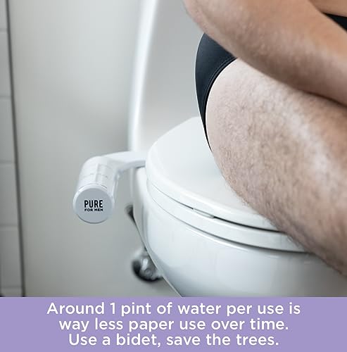 Pure for Men Bidet Toilet Seat Attachment for Home | Dual Self-Cleaning Nozzle (Frontal & Rear Back), Non-Electric Sprayer, Adjustable Water Pressure & Easy to Use | Sleek & Minimalist Design (White)